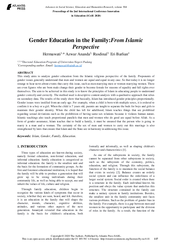 (PDF) Gender Education in the Family: From Islamic Perspective