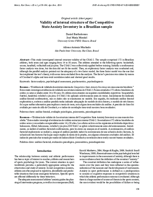 (PDF) Validity of internal structure of the Competitive State Anxiety ...