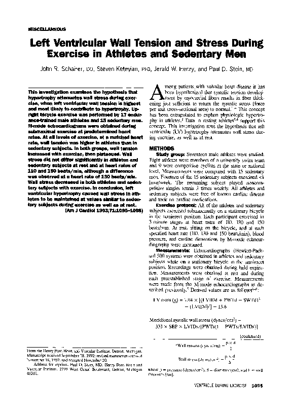 (PDF) Left ventricular wall tension and stress during exercise in ...
