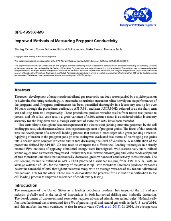 (PDF) Improved Methods of Measuring Proppant Conductivity