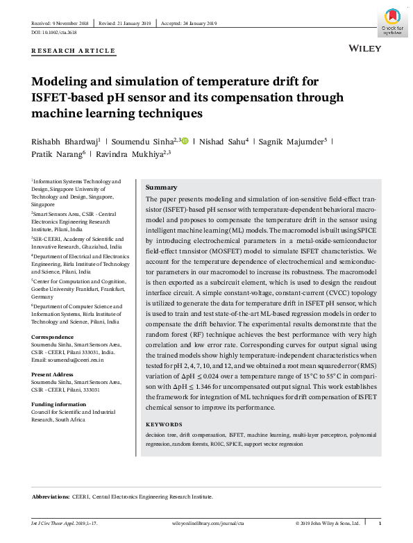 (PDF) Modeling and simulation of temperature drift for ISFET‐based pH sensor and its ...