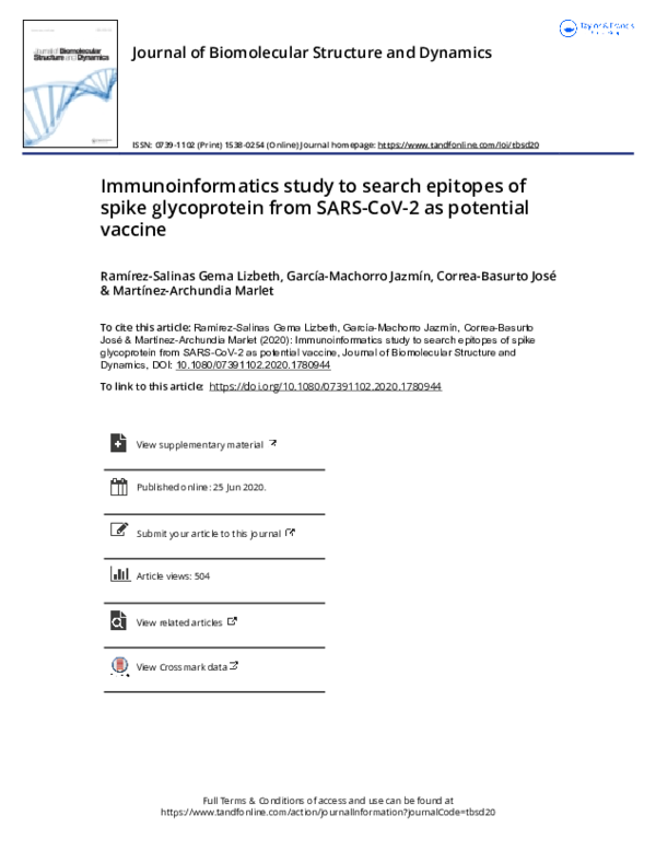 (PDF) Immunoinformatics study to search epitopes of spike glycoprotein from SARS-CoV-2 as ...