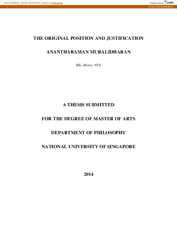 (PDF) The Original Position and Justification