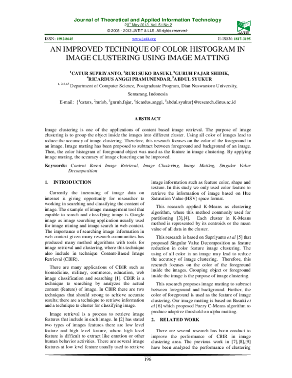 (PDF) Improved Image Clustering via Foreground Color Histograms
