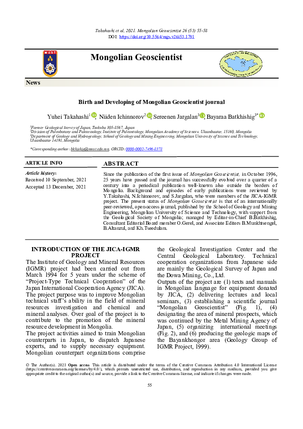 (PDF) Birth and Developing of Mongolian Geoscientist journal