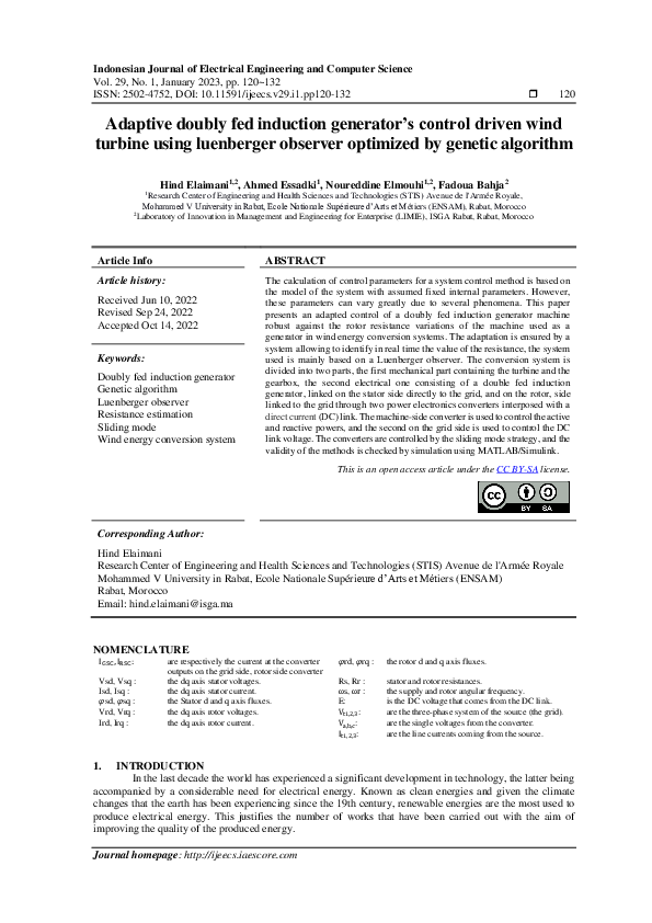 (PDF) Adaptive doubly fed induction generator's control driven wind turbine using luenberger ...