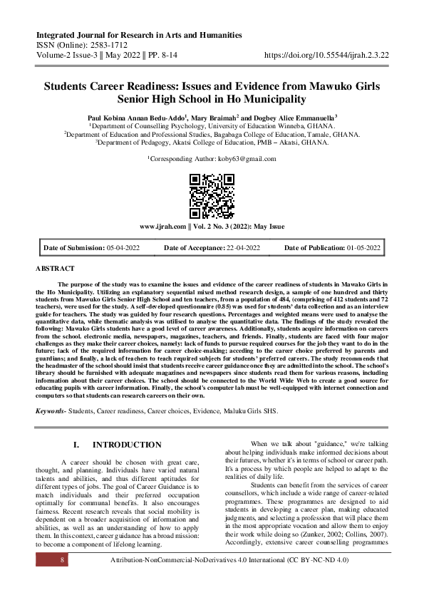 (PDF) Students Career Readiness: Issues and Evidence from Mawuko Girls ...