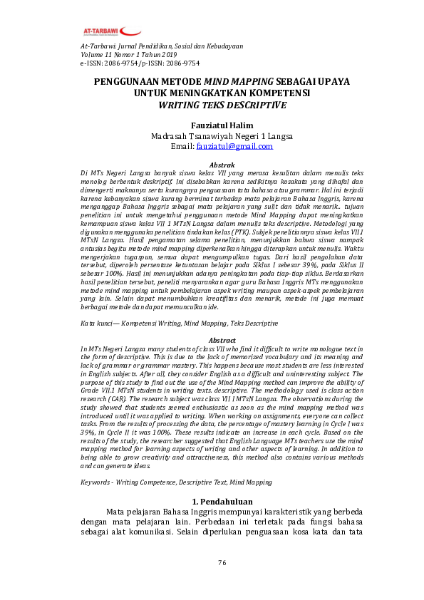 (PDF) Penggunaan Metode Mind Mapping sebagai Upaya untuk Meningkatkan Kompetensi Writing teks ...