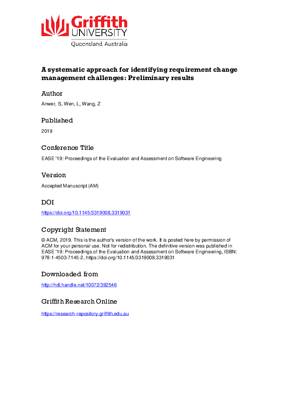 (PDF) A Systematic Approach for Identifying Requirement Change ...