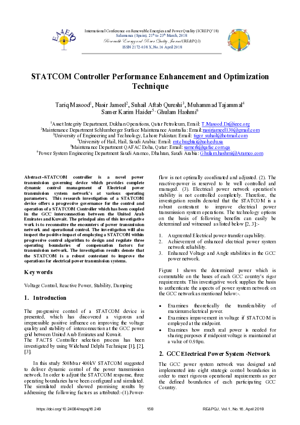Pdf Statcom Controller Performance Enhancement And Optimization Technique