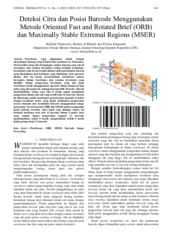 Pdf Deteksi Citra Dan Posisi Barcode Menggunakan Metode Oriented Fast And Rotated Brief Orb