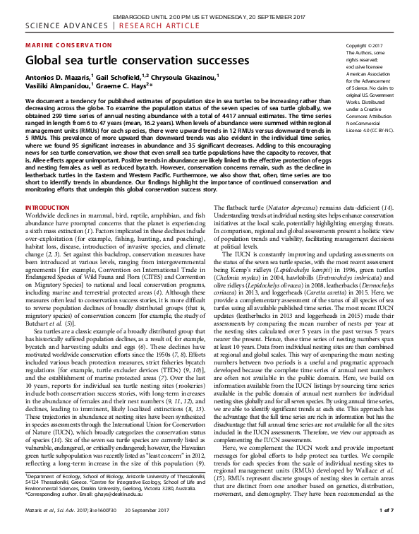 (PDF) Global sea turtle conservation successes