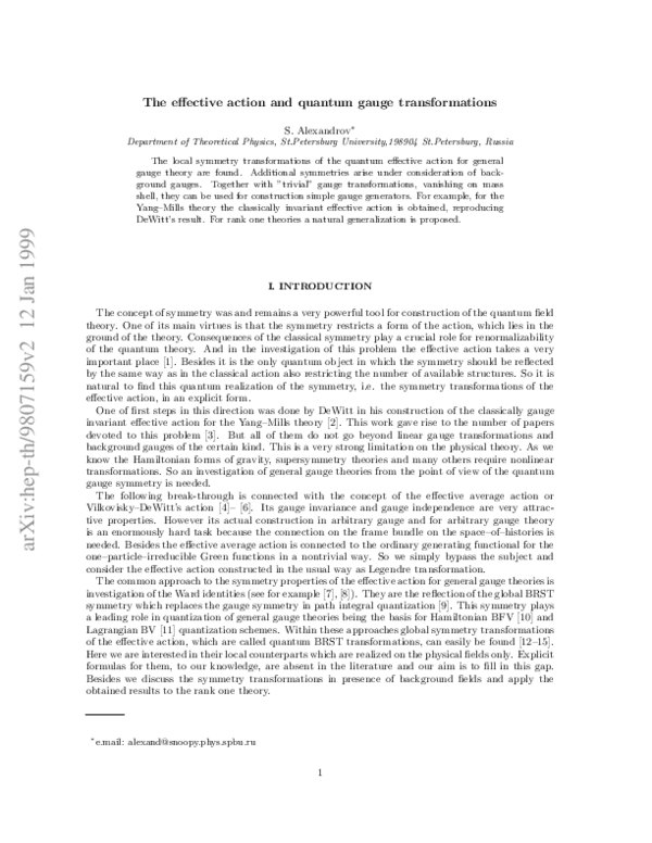 (PDF) Effective action and quantum gauge transformations