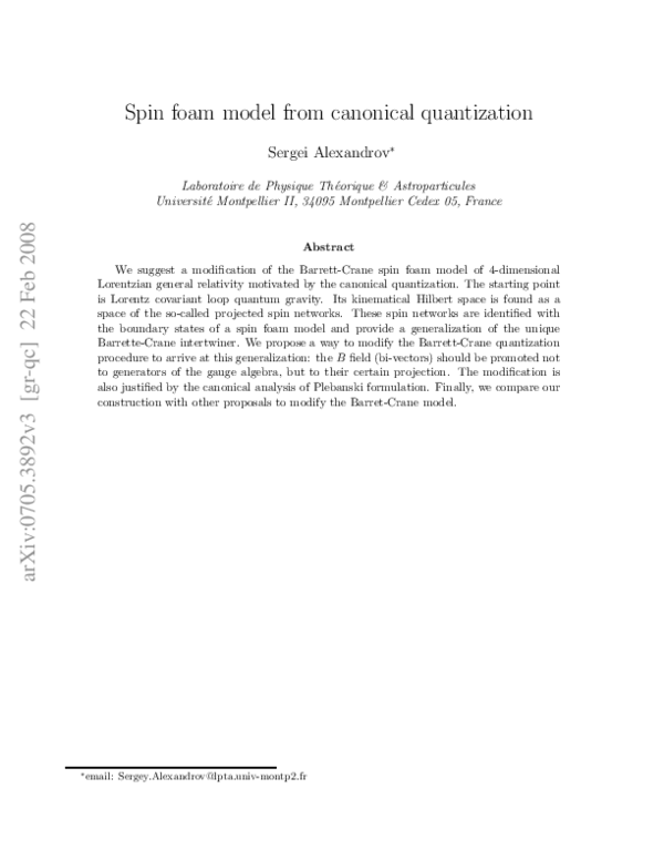(PDF) Spin foam model from canonical quantization