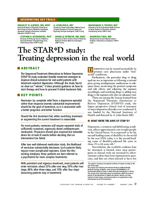 (PDF) The STAR*D study: treating depression in the real world