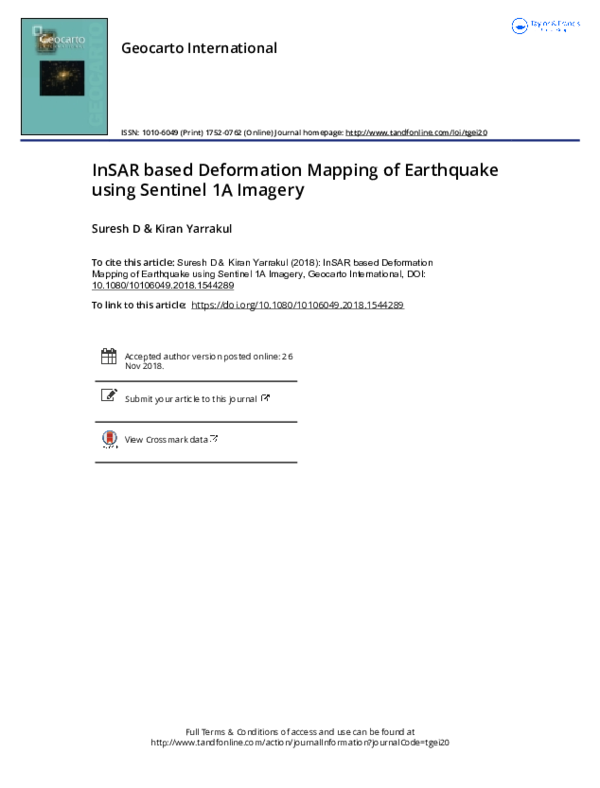 Pdf Insar Based Deformation Mapping Of Earthquake Using Sentinel 1a Imagery