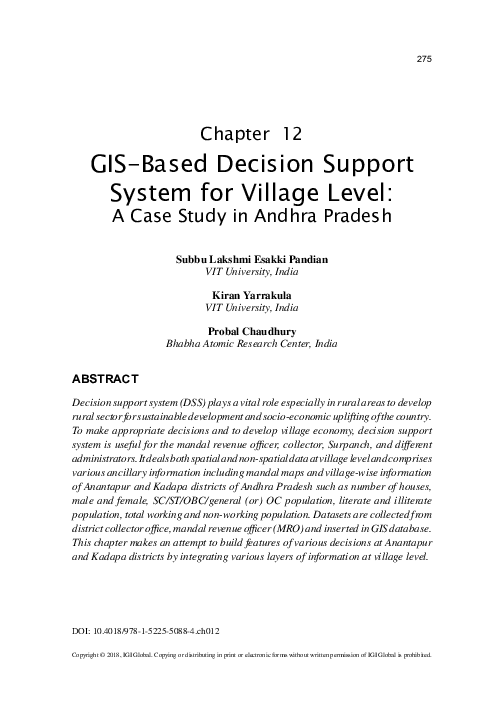 Pdf Gis Based Decision Support System For Village Level