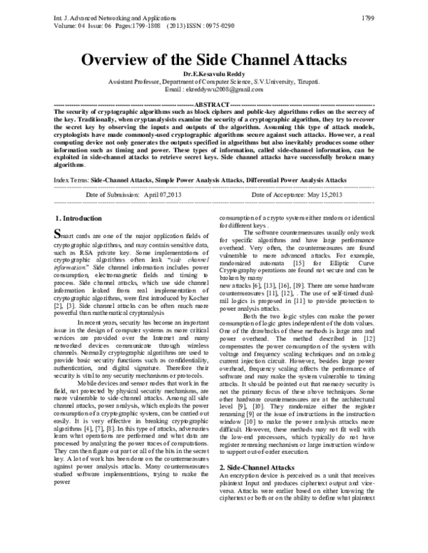 (PDF) Overview of the Side Channel Attacks