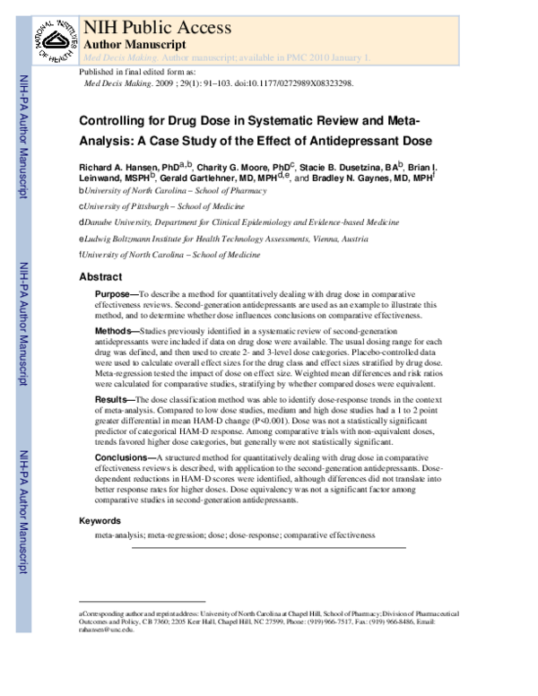 (PDF) Controlling for Drug Dose in Systematic Review and Meta-Analysis ...