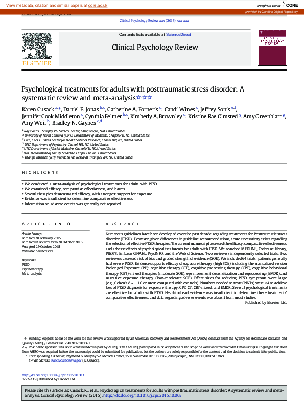 Pdf Psychological Treatments For Adults With Posttraumatic Stress