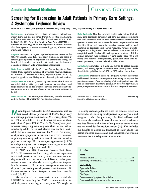 (PDF) Screening for Depression in Adult Patients in Primary Care ...