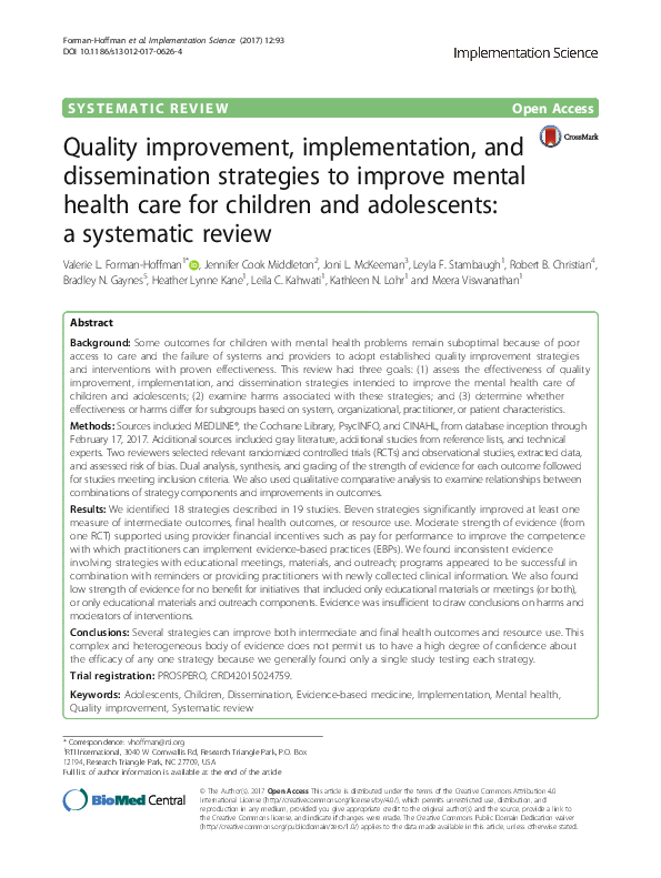 (PDF) Quality improvement, implementation, and dissemination strategies ...