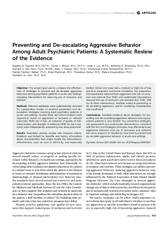 (PDF) Preventing and De-escalating Aggressive Behavior Among Adult ...