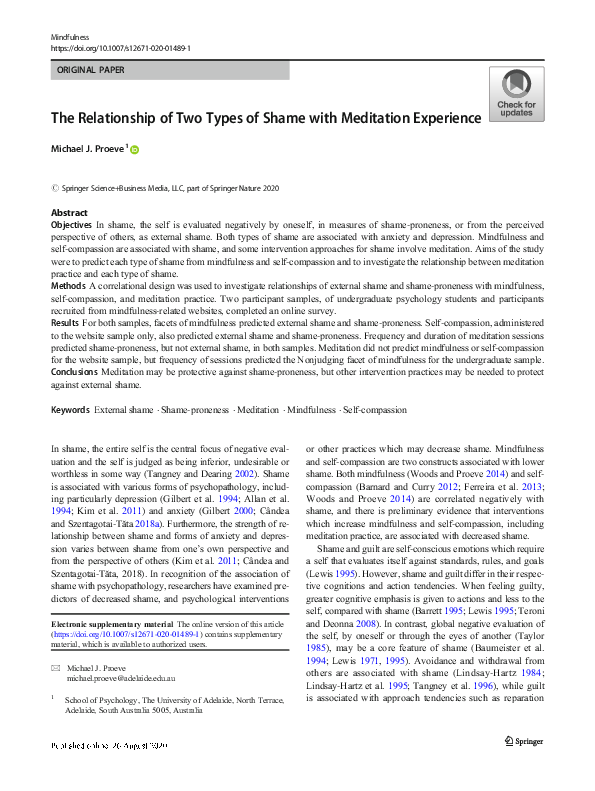 (PDF) The Relationship of Two Types of Shame with Meditation Experience