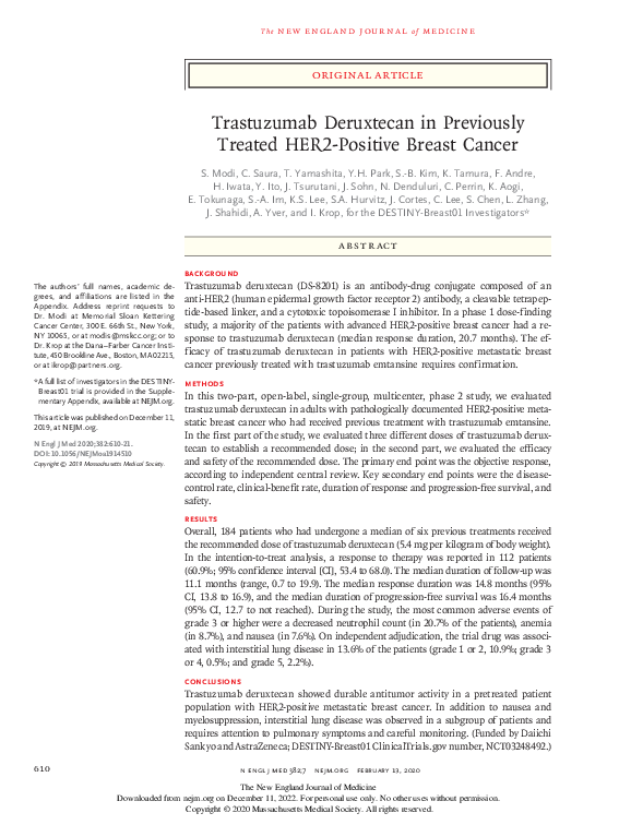 (PDF) Trastuzumab Deruxtecan in Previously Treated HER2-Positive Breast ...