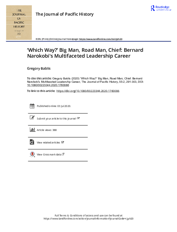 (PDF) ‘Which Way?’ Big Man, Road Man, Chief: Bernard Narokobi's ...