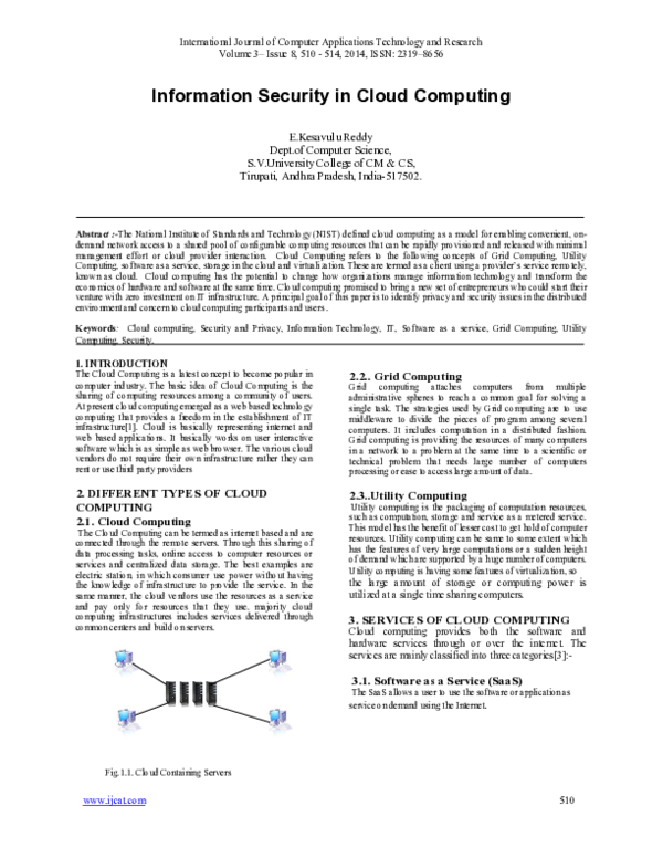 (PDF) Information Security in Cloud Computing (PDF) Information Security in Cloud Computing