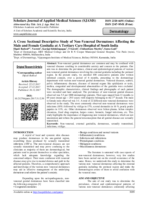 (PDF) A Cross Sectional Descriptive Study of Non-Venereal Dermatoses ...