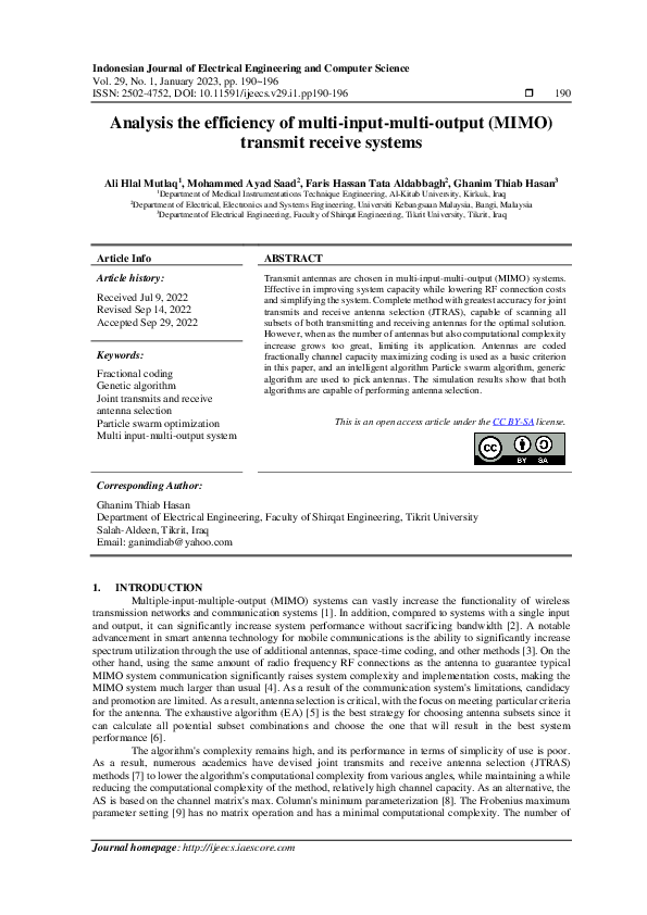 Pdf Analysis The Efficiency Of Multi Input Multi Output Mimo Transmit Receive Systems