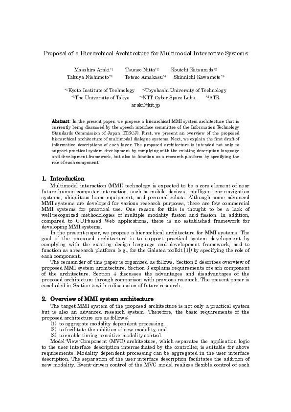 (PDF) Proposal of a Hierarchical Architecture for Multimodal Interactive Systems | Tsuneo Nitta ...