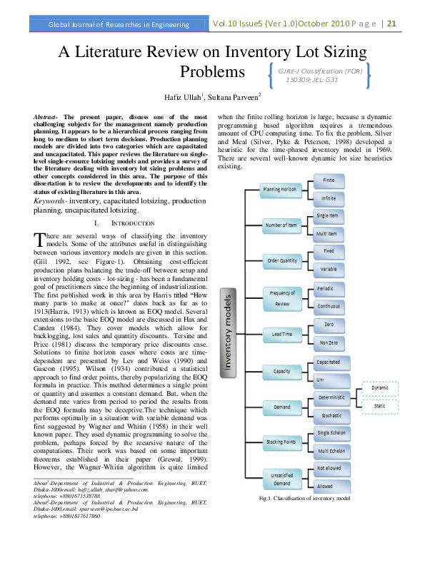 (PDF) A Literature Review on Inventory Lot Sizing Problems | Hafiz ullah - Academia.edu