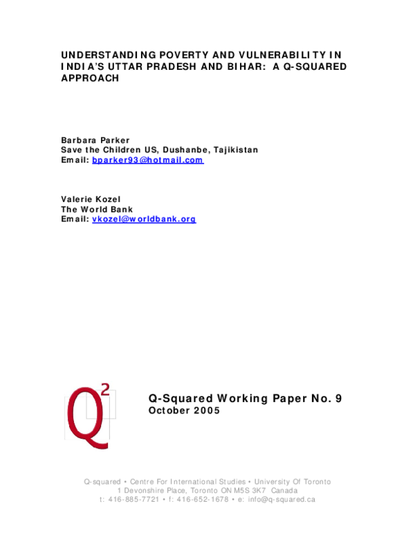 (PDF) Understanding Poverty and Vulnerability in India’s Uttar Pradesh and Bihar: A Q-squared ...