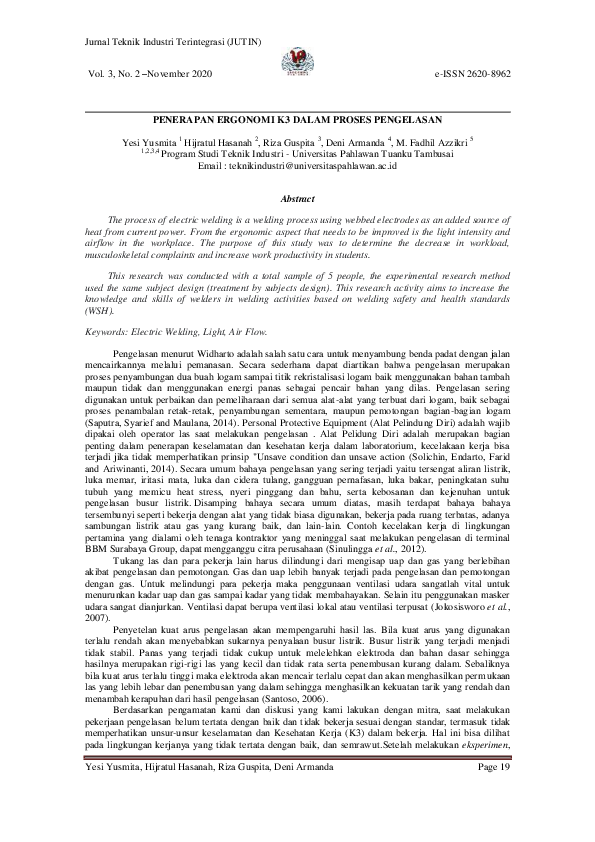 (PDF) Penerapan Ergonomi K3 Dalam Proses Pengelasan