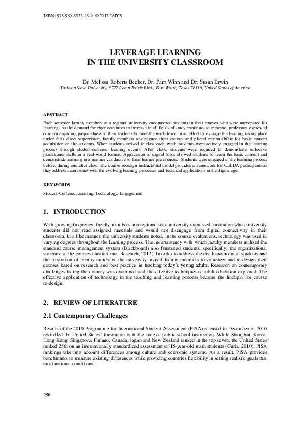 (PDF) Leverage Learning in the University Classroom