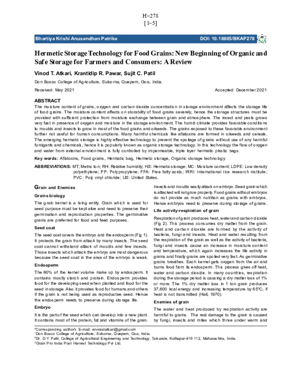 (PDF) Hermetic Storage Technology for Food Grains: New Beginning of ...