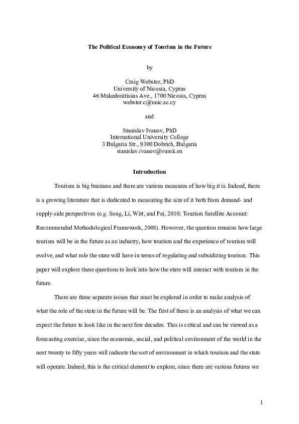 (PDF) The Political Economy of Tourism in the Future