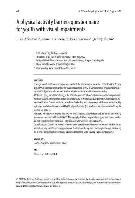 (PDF) A physical activity barriers questionnaire for youth with visual ...