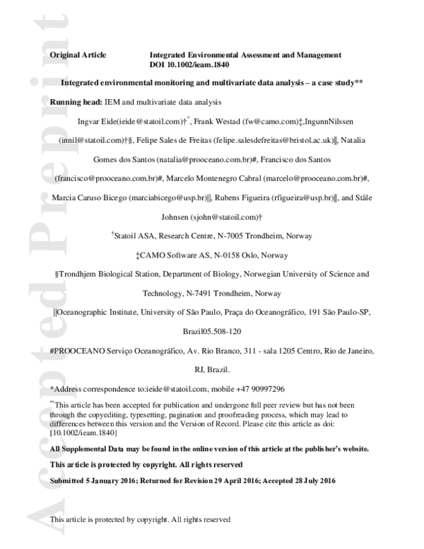 (PDF) Integrated environmental monitoring and multivariate data analysis - A case study