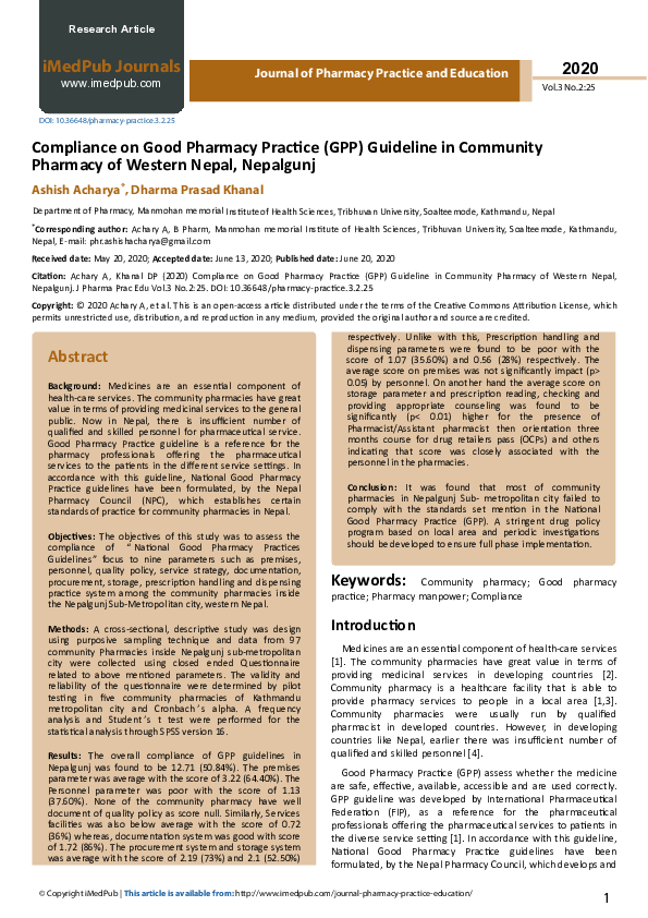 (PDF) Compliance on Good Pharmacy Practice (GPP) Guideline in Community ...