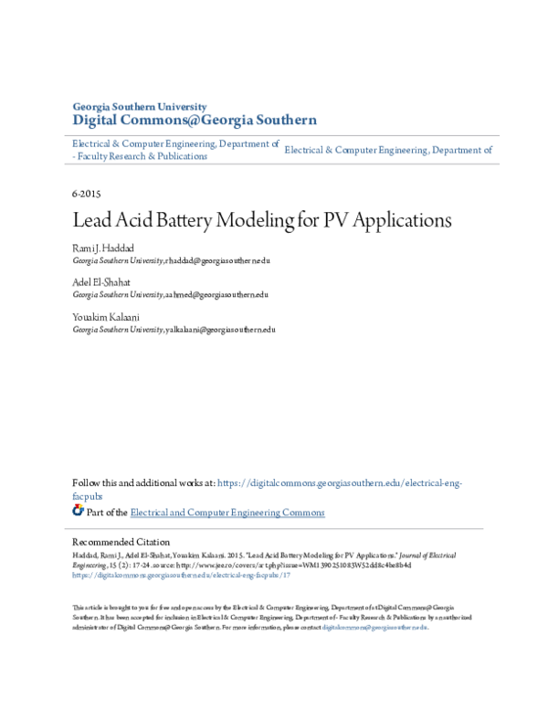 (PDF) Lead Acid Battery Modeling for PV Applications