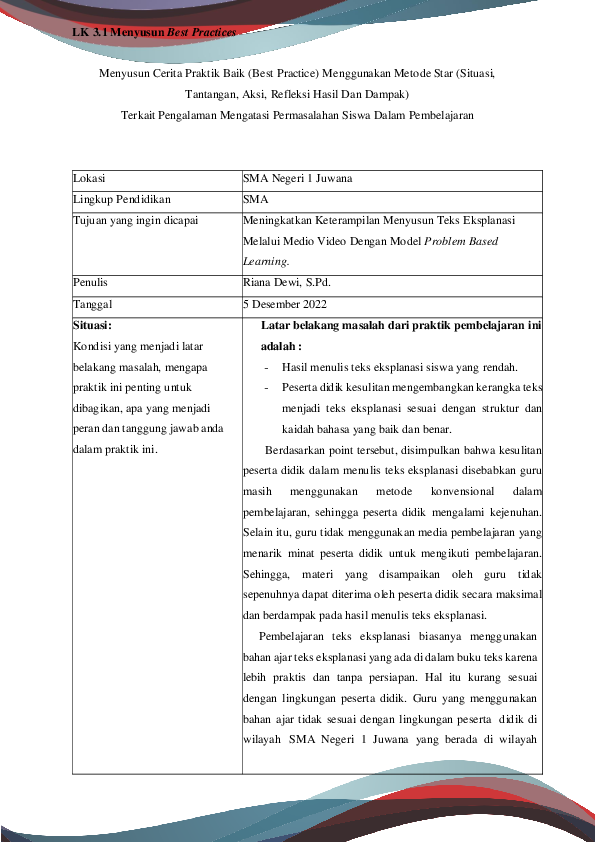 (PDF) Menggunakan Metode Star (Situasi, Tantangan, Aksi, Refleksi Hasil ...