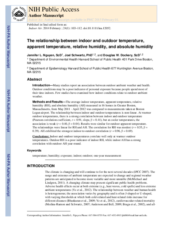 (PDF) The relationship between indoor and outdoor temperature, apparent ...