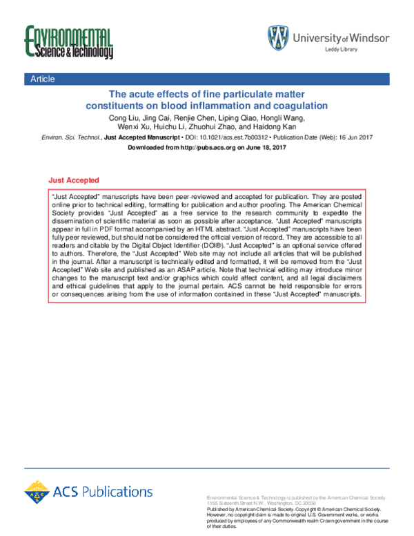(PDF) The Acute Effects of Fine Particulate Matter Constituents on ...