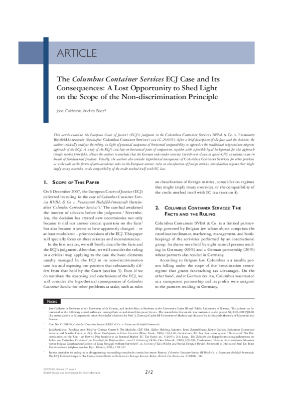 (PDF) The Columbus Container Services ECJ Case and Its Consequences: A ...