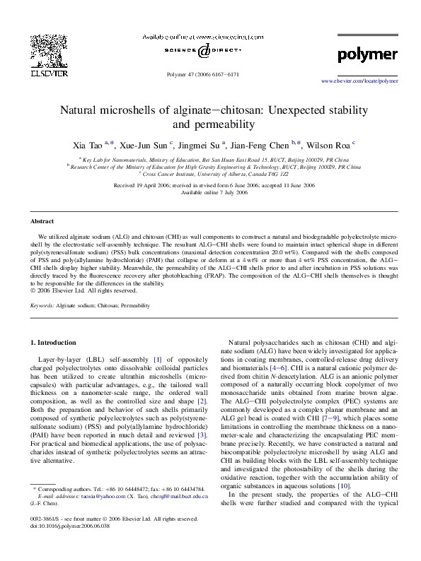 (PDF) Natural microshells of alginate–chitosan: Unexpected stability and permeability | Wilson ...