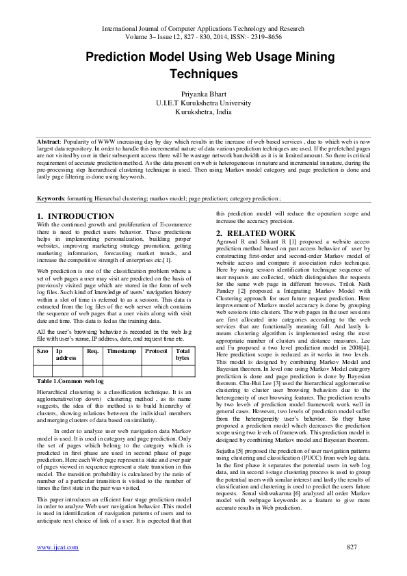 Pdf Prediction Model Using Web Usage Mining Techniques